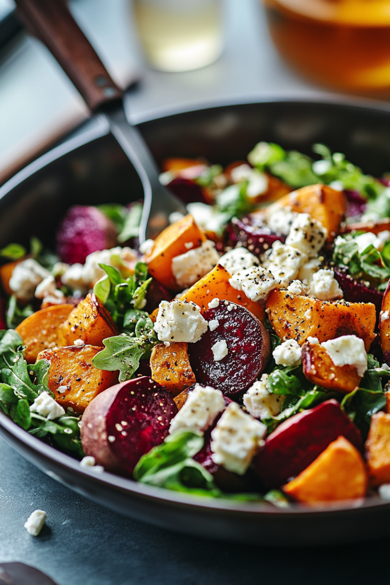 Creamy Roasted Beet Salad with Sweet Potato & Feta - doorecipes