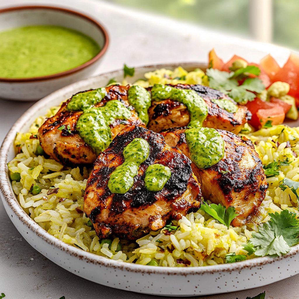 Peruvian Chicken & Rice with Green Sauce