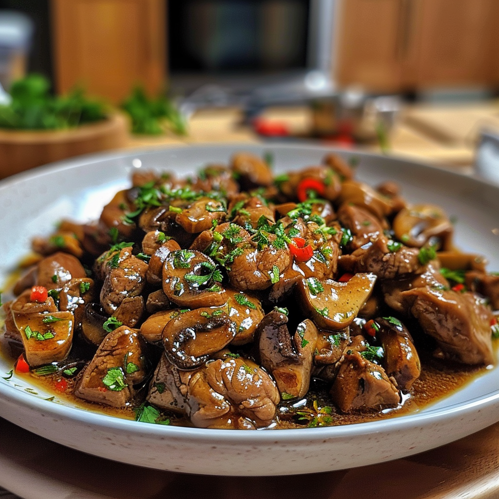 Spicy Chicken Livers with Mushrooms